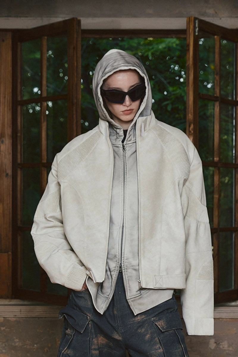 Washed Deconstructed Pleated Leather Jacket – Copping Zone