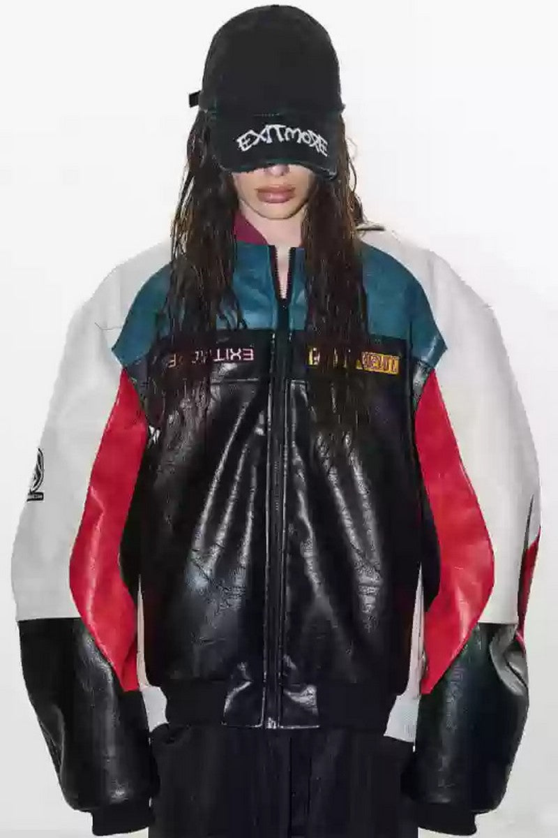 Colorblock Embroidered Biker Jacket – Copping Zone