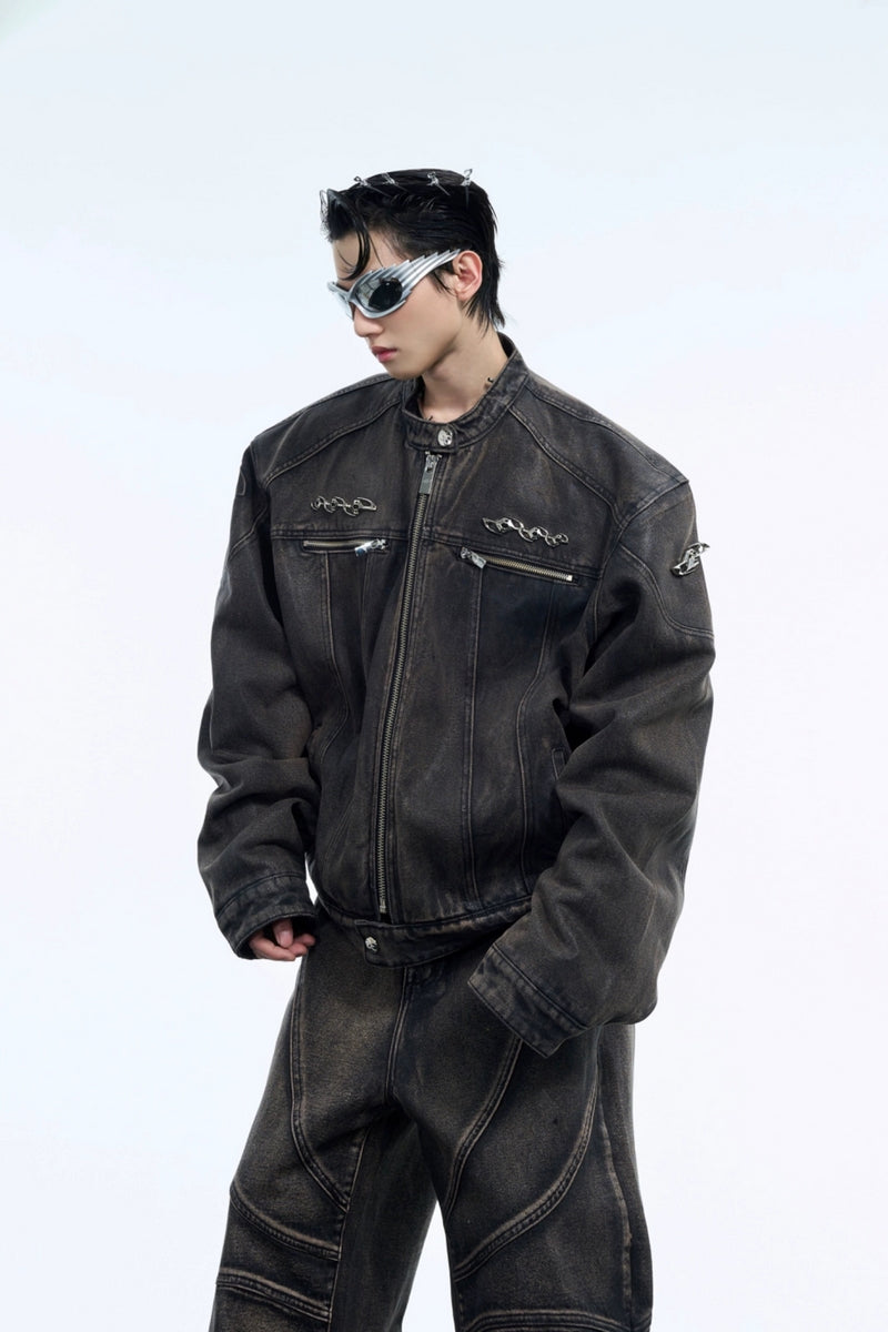 Vintage Waxed Denim Jacket with Metal Accents – Copping Zone