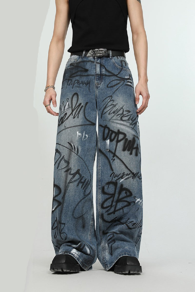 Graffiti Print Loose Jeans – Copping Zone