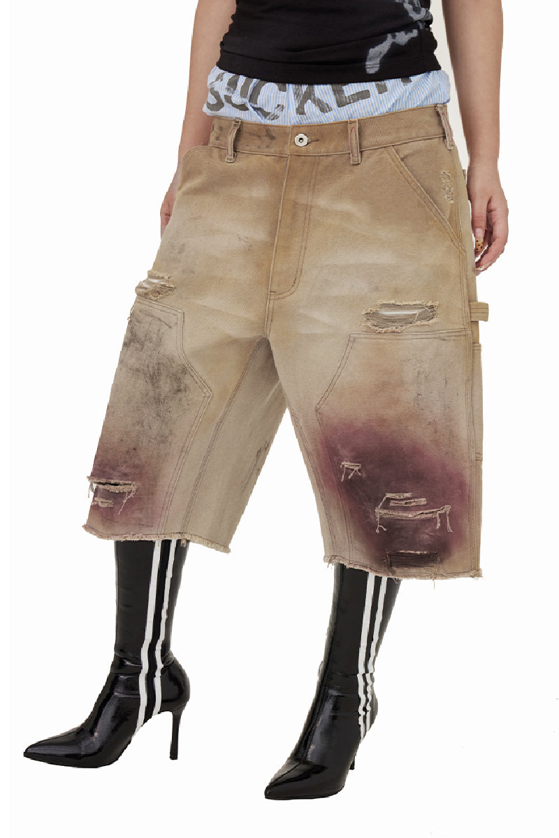 Bloodstain Distressed Canvas Shorts – Copping Zone