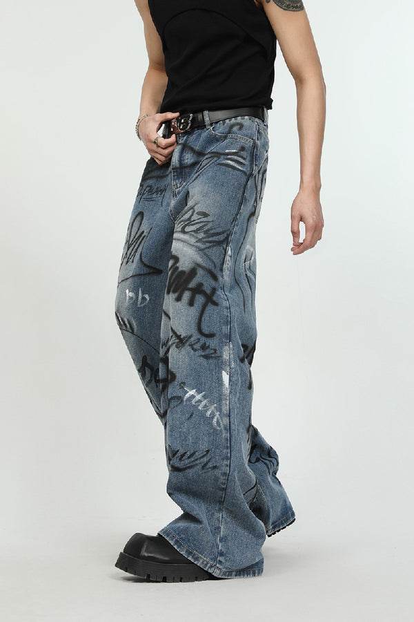 Graffiti Print Loose Jeans – Copping Zone