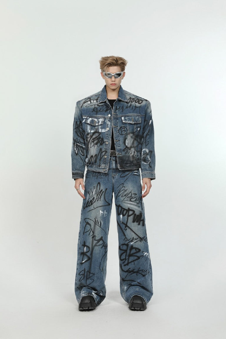 Graffiti Print Loose Jeans – Copping Zone