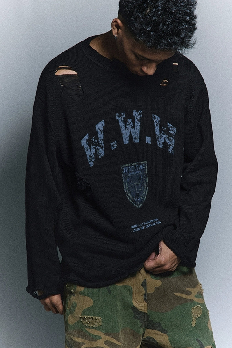 Distressed Badge Knit Sweater - Antidote – Copping Zone